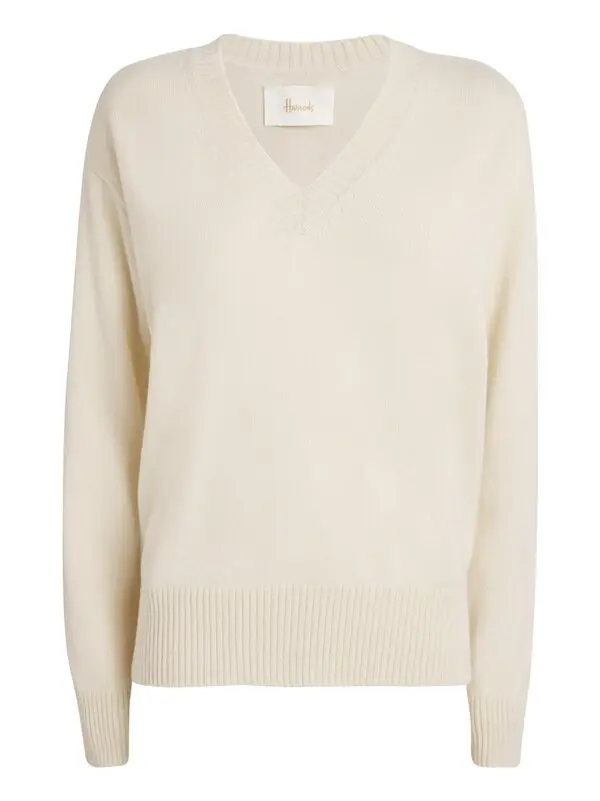 Harrods Cashmere V-neck Sweater - Ivory