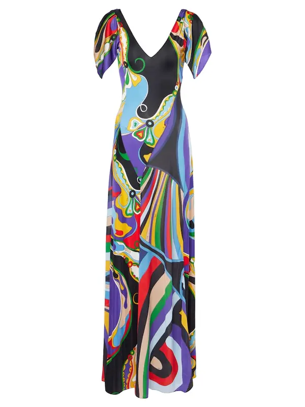 Emilio Pucci Orchidee And Iride Printed Jersey Gown - Multicoloured