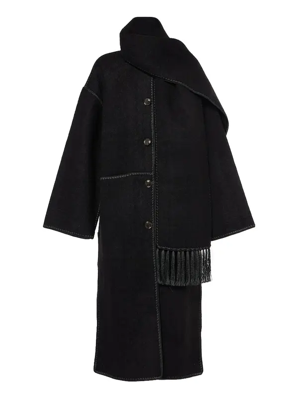 TOTEME Embroidered Wool-blend Scarf Coat - Black