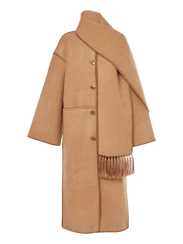 TOTEME Embroidered Wool-blend Scarf Coat - Brown