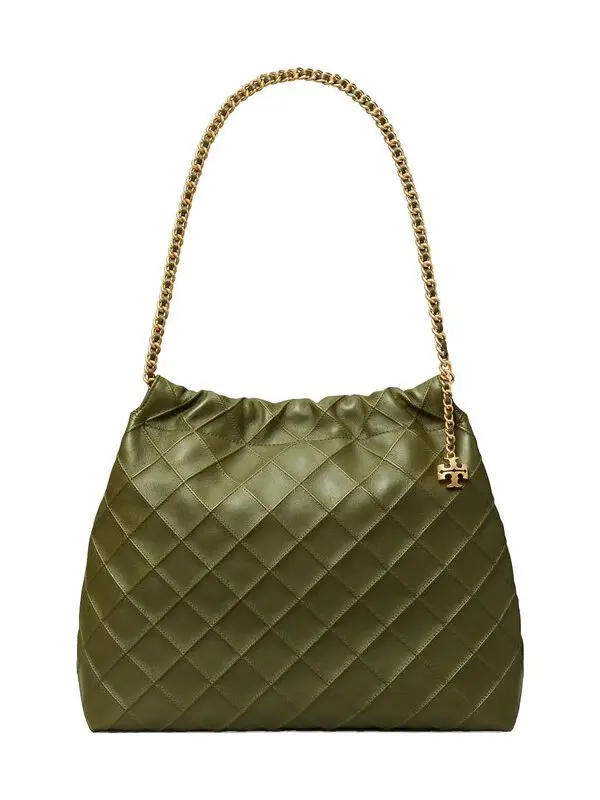 Tory Burch Fleming Quilted Leather Hobo Bag - Dark Olive