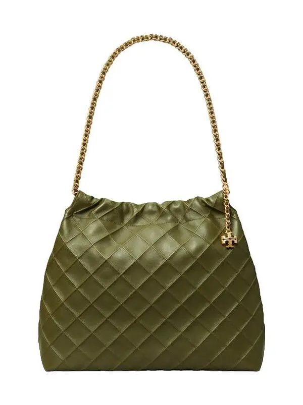 Tory Burch Fleming Quilted Leather Hobo Bag - Dark Olive