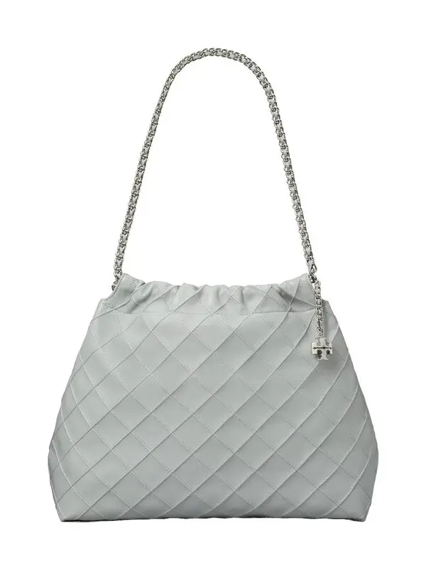 Tory Burch Fleming Quilted Leather Hobo Bag - Gray