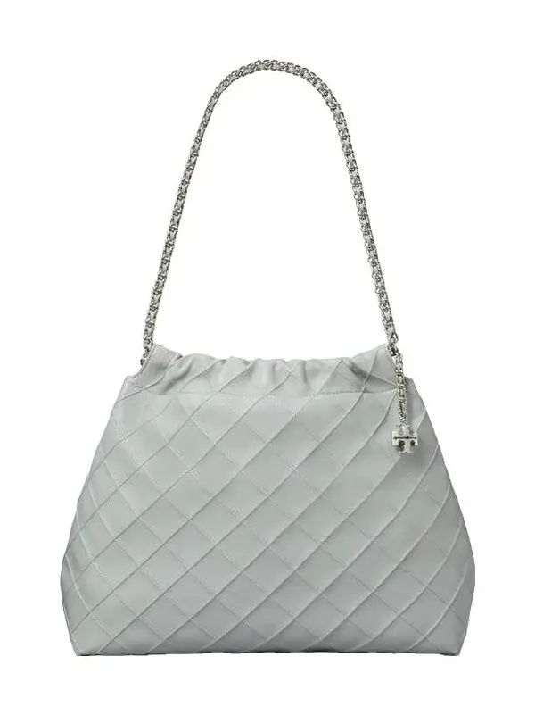 Tory Burch Fleming Quilted Leather Hobo Bag - Gray