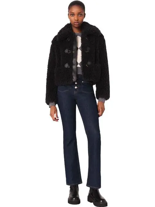 Maje Cropped Curly Coat - Anthracite Grey