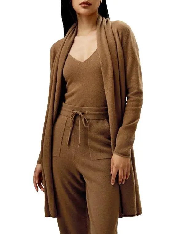 Lilysilk 100% Cashmere Wrap Cardigan With Shawl Collar - Toffee