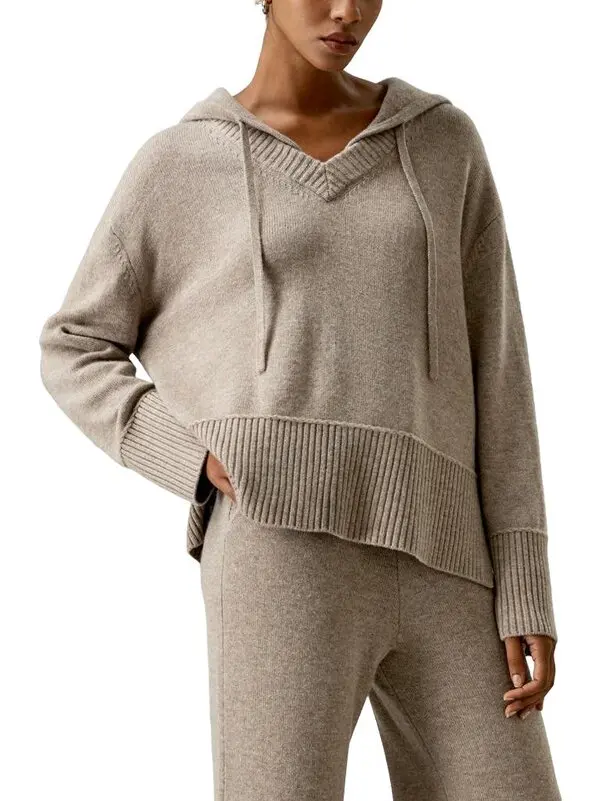 Lilysilk Wool-cashmere Blend V-neck Hoodie - Camel