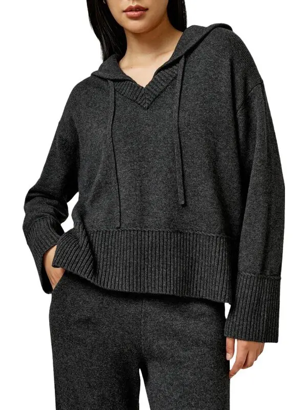 Lilysilk Wool-cashmere Blend V-neck Hoodie - Dark Gray