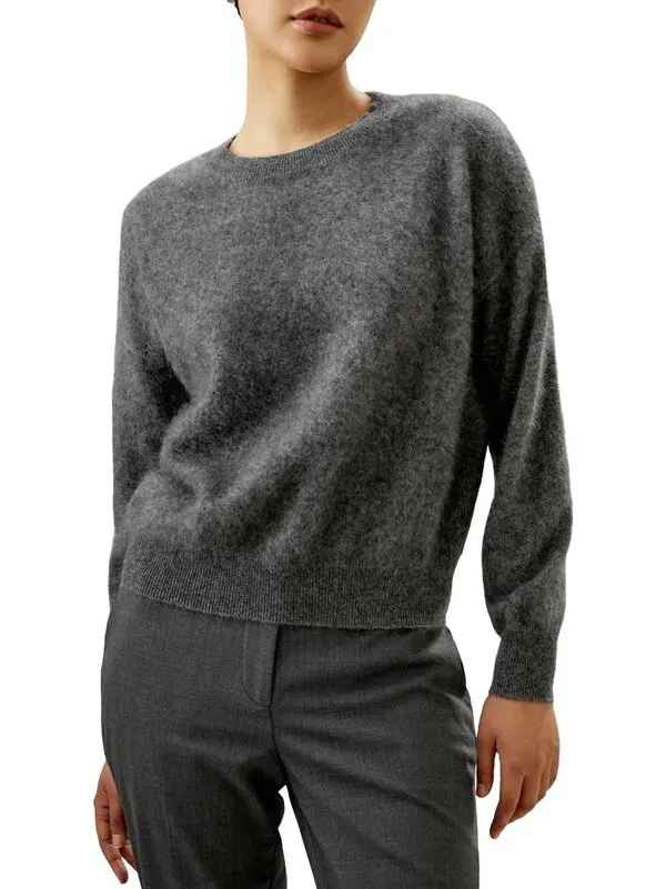 Lilysilk Classic Round Neck Cashmere Sweater - Dark Gray