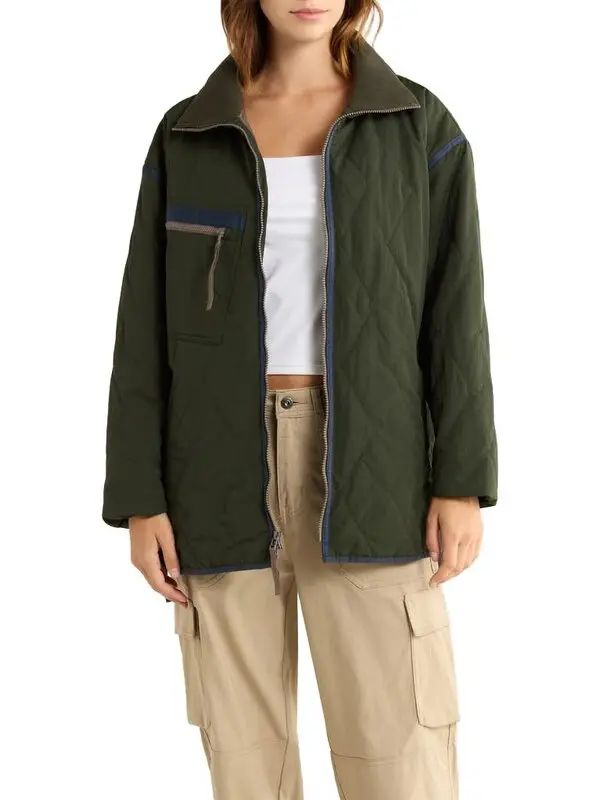 Prana Encinitas Water Repellent Quilted Field Coat - Nori