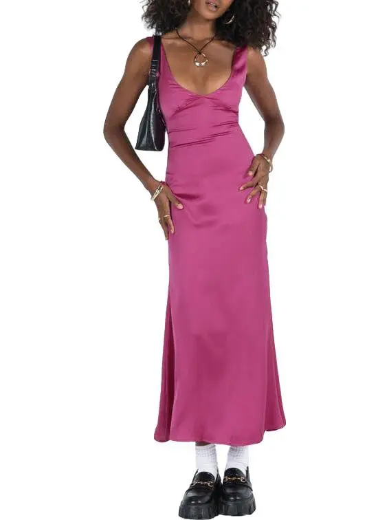 Princess Polly Lynsey V-neck Satin Maxi Dress - Purple