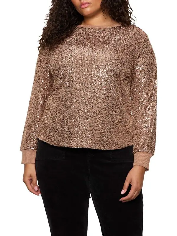 Sanctuary Sequin Long-sleeve Top - Mocha Brown