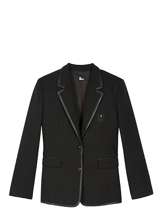 The Kooples Wool-blend Jacket With Embroidered Motif - Black