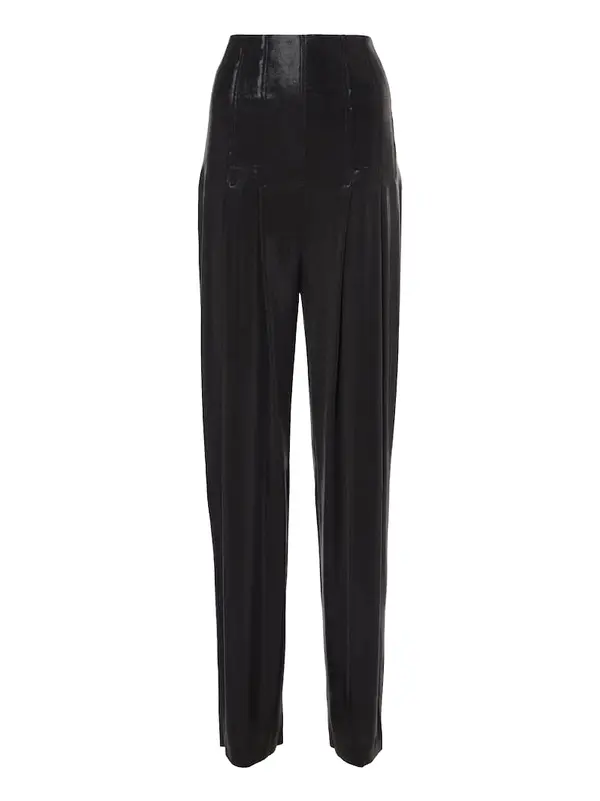 Norma Kamali Pleated High-rise Lamé Wide-leg Pants - Black