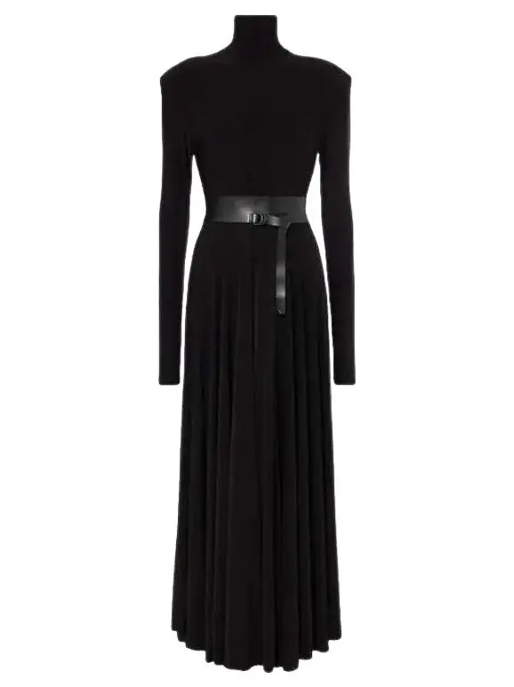 Norma Kamali Belted Turtleneck Midi Dress - Black