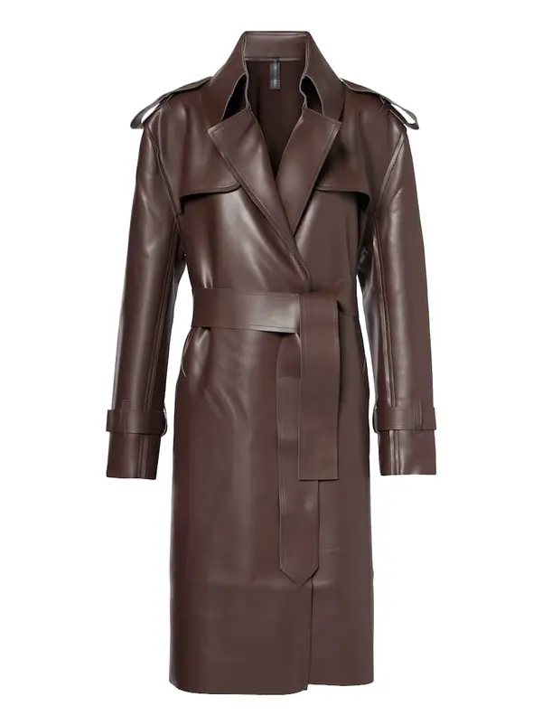 Norma Kamali Faux Leather Trench Coat - Brown