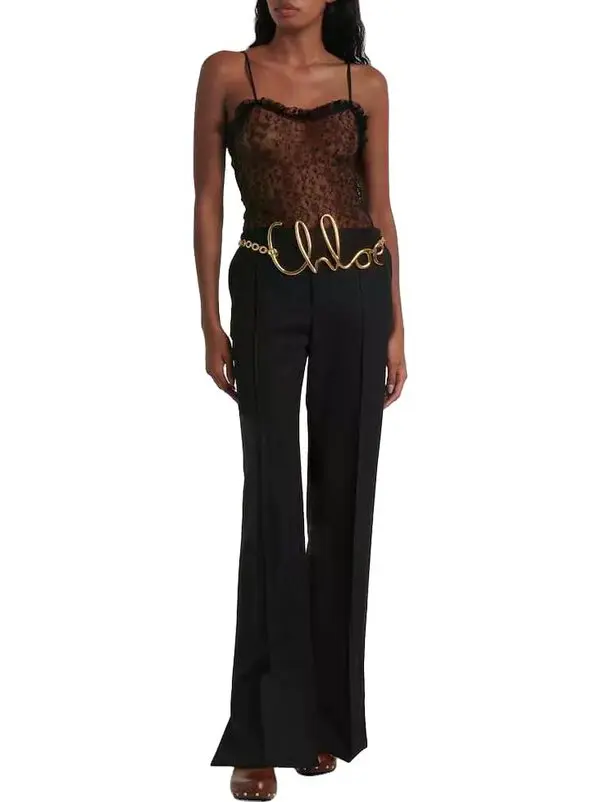 Chloé High-rise Wide-leg Wool Trousers - Black
