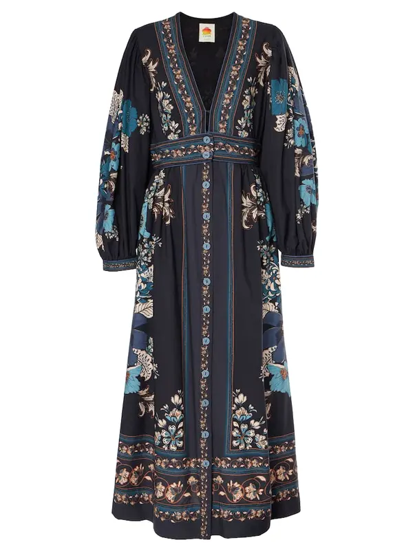 Farm Rio Blossom Tapestry Midi Dress - Black