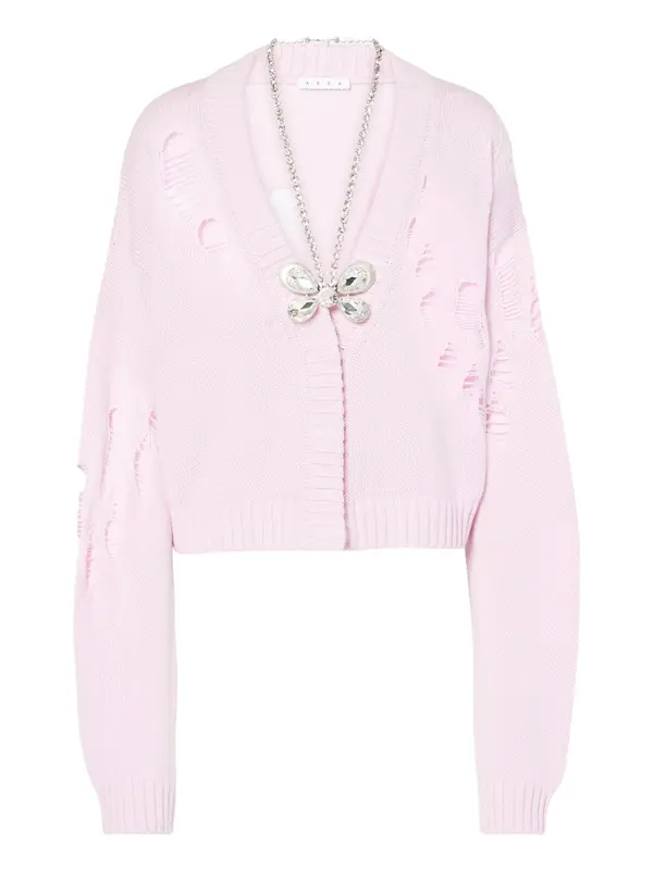 AREA Embellished Cotton And Cashmere Cardigan - Pink