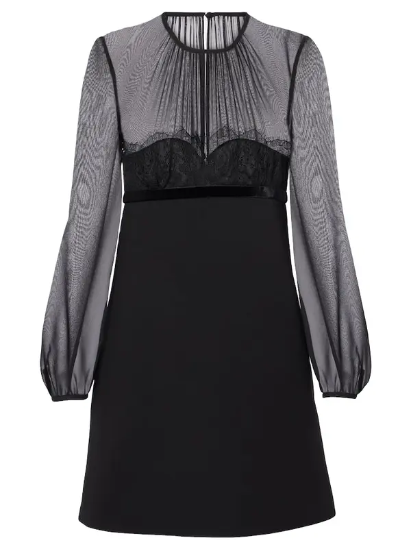 Max Mara Jader Sablé And Silk Georgette Minidress - Black