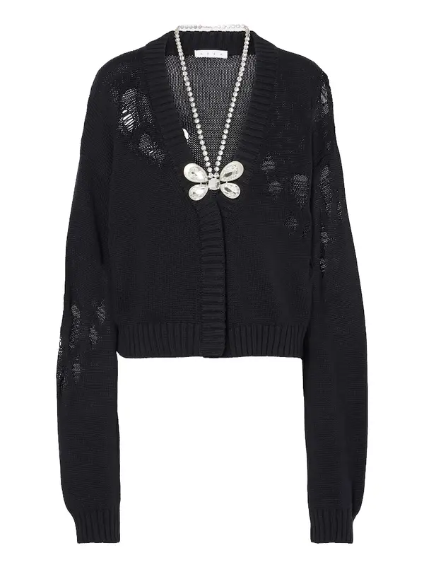 AREA Embellished Cotton-cashmere Cardigan - Black