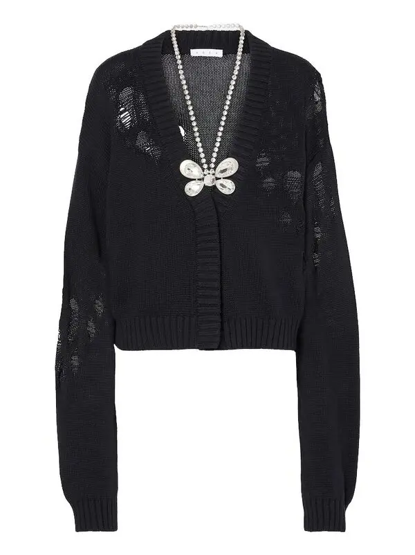 AREA Embellished Cotton-cashmere Cardigan - Black