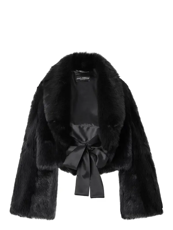 Dolce & Gabbana Cropped Shearling Jacket - Black