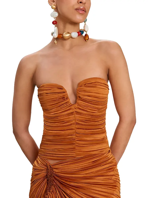 Cult Gaia Maria Plisse Strapless Top - Bourbon