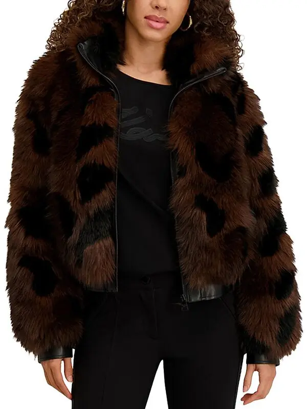 Karl Lagerfeld Paris Faux Fur Coat - Brown Multi