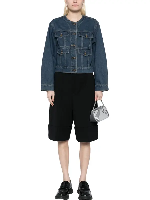 B+AB Collarless Denim Jacket - Blue