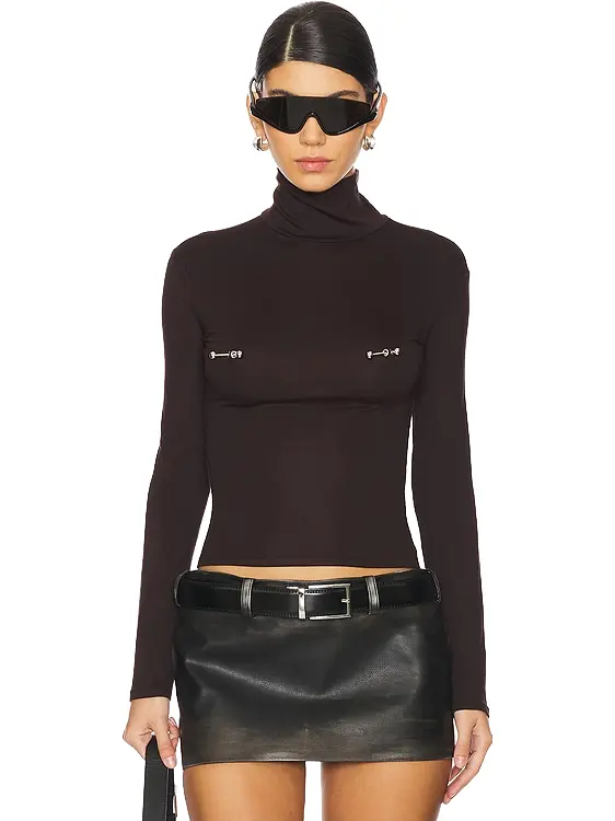 Lado Bokuchava Pierced Turtleneck Top - Chocolate Brown