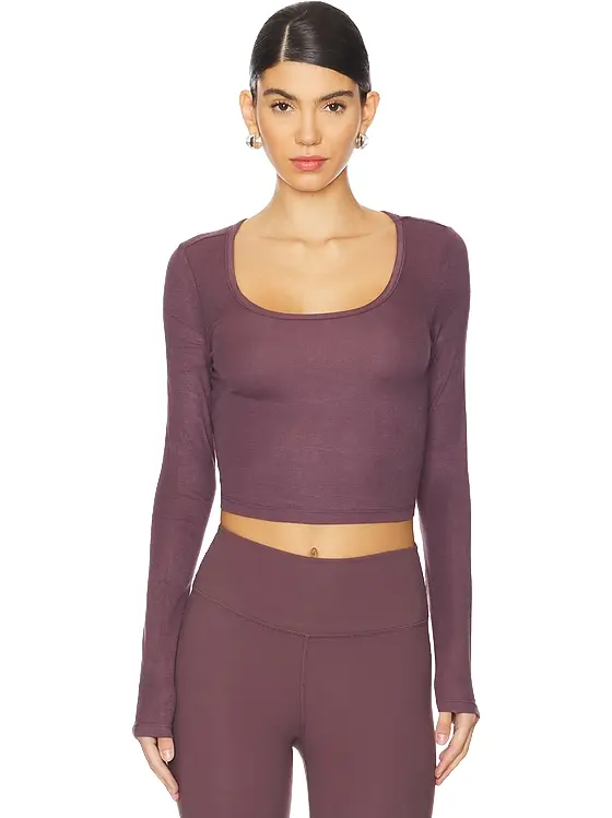 IVL COLLECTIVE Long Sleeve Cropped Scoop Neck Top - Pepper