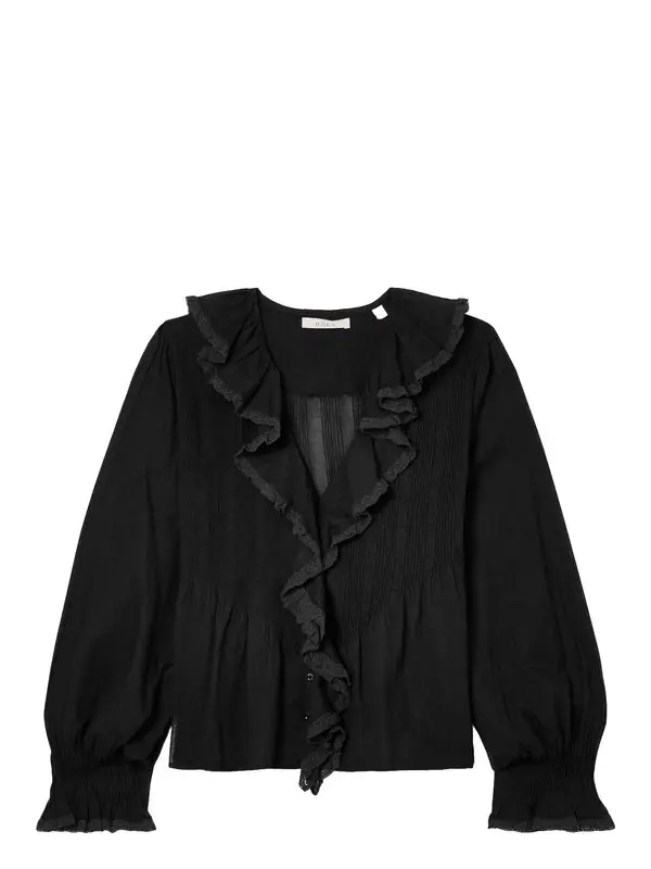 DÔEN Hardy Lace-trimmed Organic Cotton-voile Blouse - Black