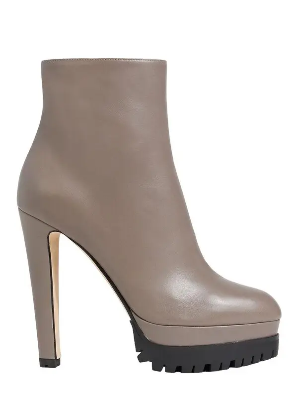 SERGIO ROSSI Shana 090 Leather Platform Boots - Mushroom