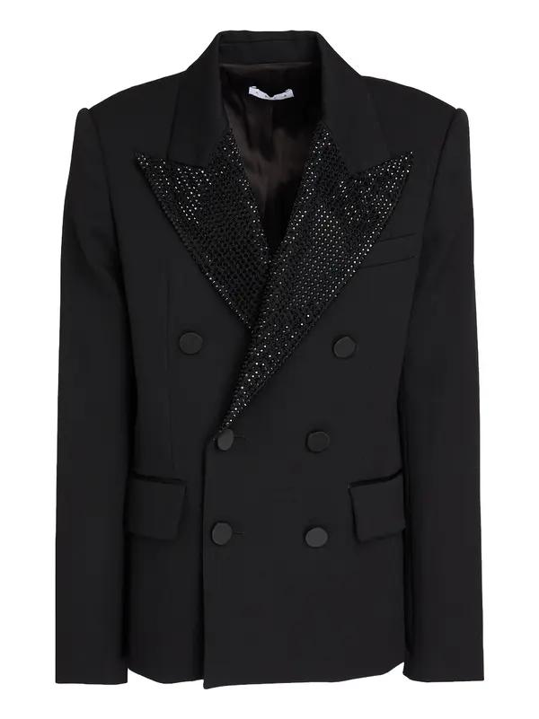 AREA Double-breasted Crystal-embellished Wool-blend Twill Blazer - Black