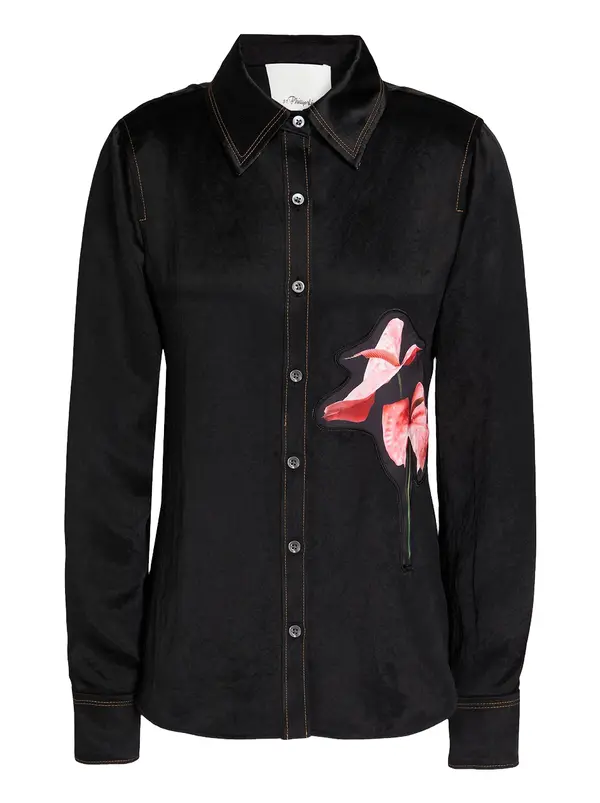 3.1 Phillip Lim Appliquéd Satin Shirt - Black