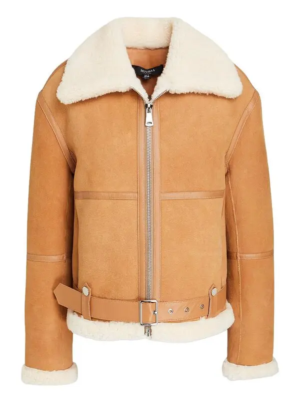 MUUBAA Belted Shearling Jacket - Camel