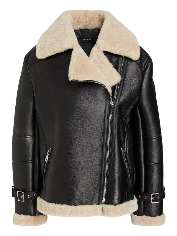MUUBAA Shearling Biker Jacket - Black