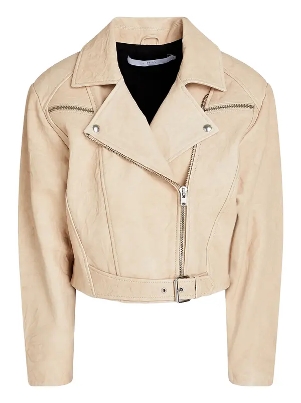 IRO PARIS Marom Fringed Leather Biker Jacket - Beige