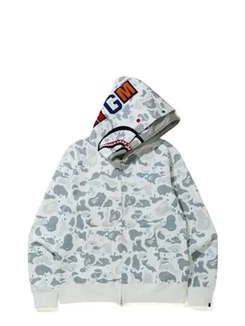 A BATHING APE Space Camo Shark Full Zip Double Hoodie - White