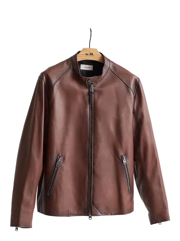 COACH® Restored Leather Racer Jacket - Dark Saddle