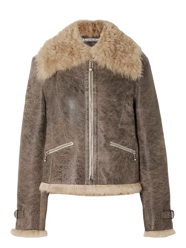 Acne Studios Distressed Shearling Jacket - Gray