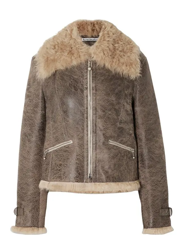 Acne Studios Distressed Shearling Jacket - Gray