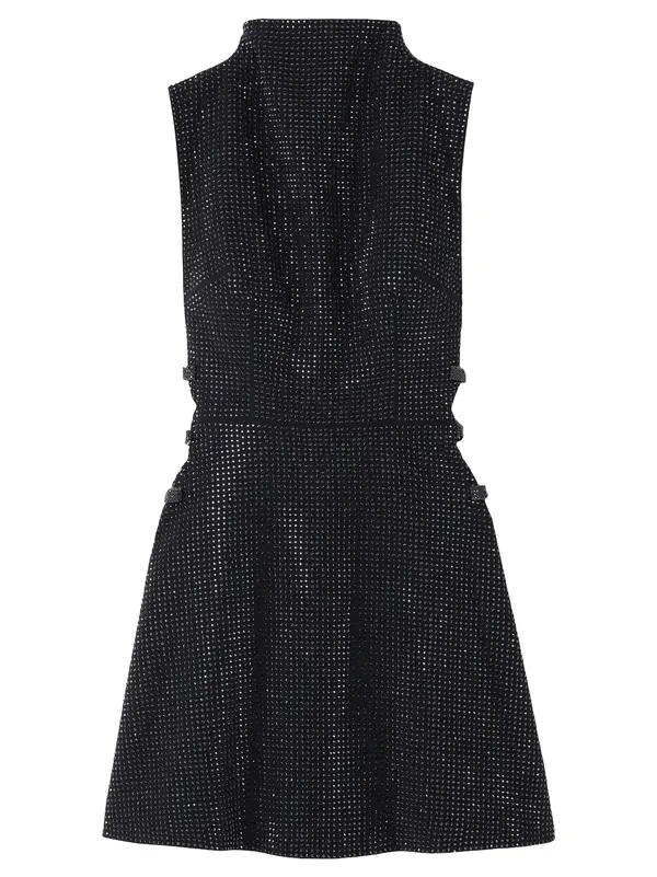 SELF-PORTRAIT Bow And Crystal-embellished Crepe Mini Dress - Black
