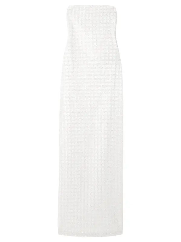 Remain Birger Christensen Strapless Embellished Recycled Satin Midi Dress - White