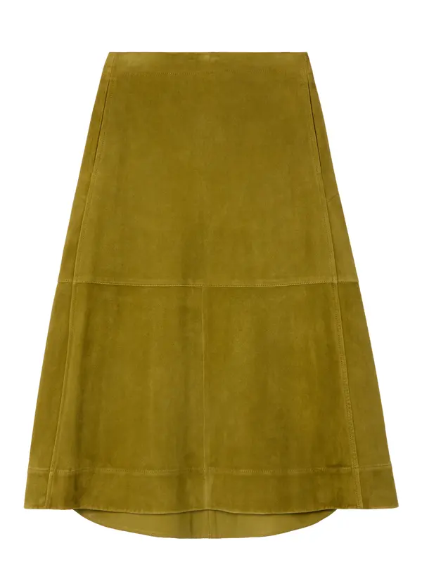 Bottega Veneta Pleated Paneled Suede Midi Skirt - Green