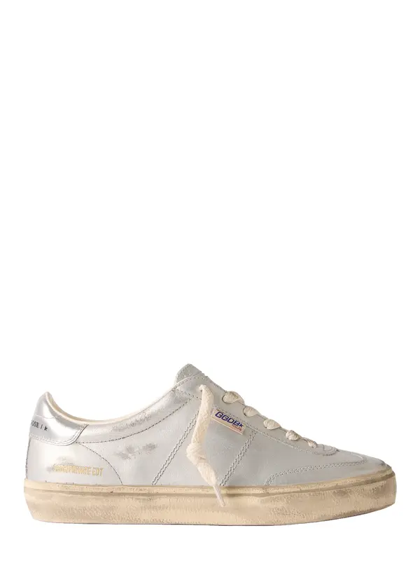 GOLDEN GOOSE Soul-star Distressed Metallic Leather Sneakers - Gray