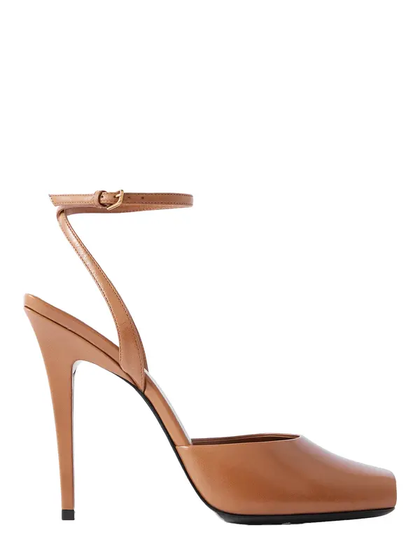Saint Laurent La Scandale Leather Sandals - Brown