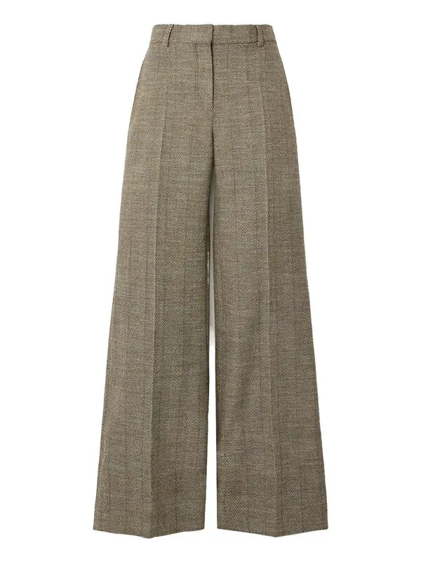 Stella McCartney Herringbone Wool-blend Wide-leg Trousers - Neutrals
