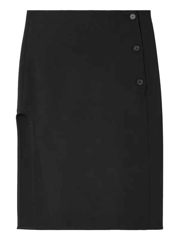 COURREGES Wrap-effect Wool-blend Crepe Midi Skirt - Black